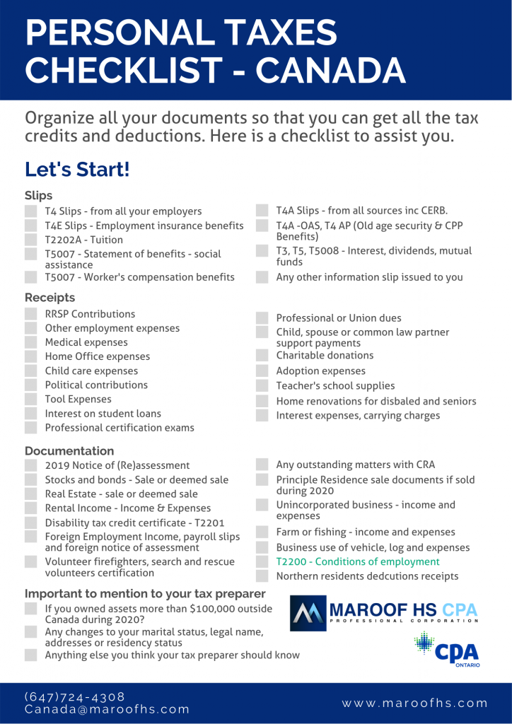 2020 Individual Income Tax Return Checklist - MAROOF HS CPA